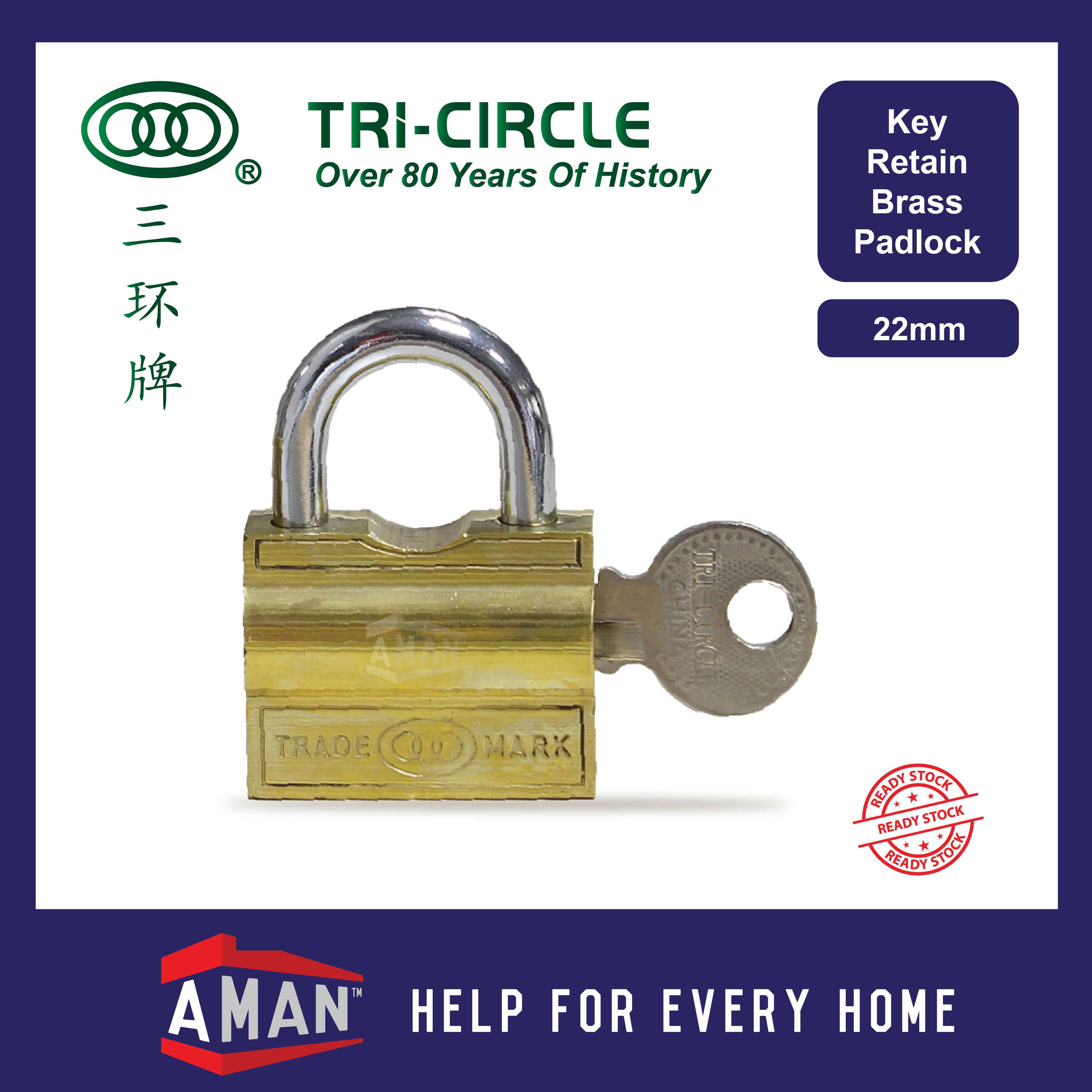 TRI-CIRCLE Brass Padlock Key Retain Side Open Brass Lock Door Lock ...