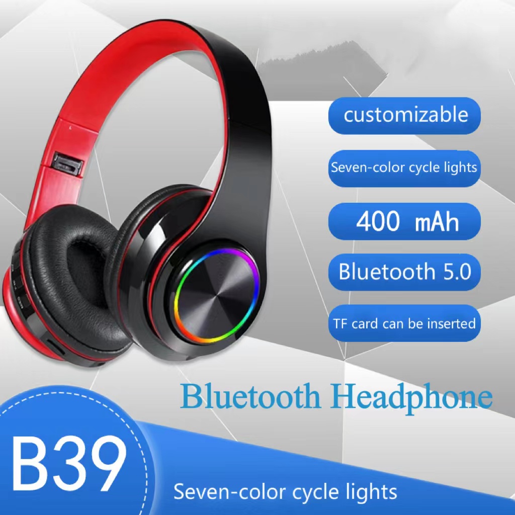 B39 Wireless Bluetooth Headsets Earphone Colorful LED Bass Stereo HIFI ...