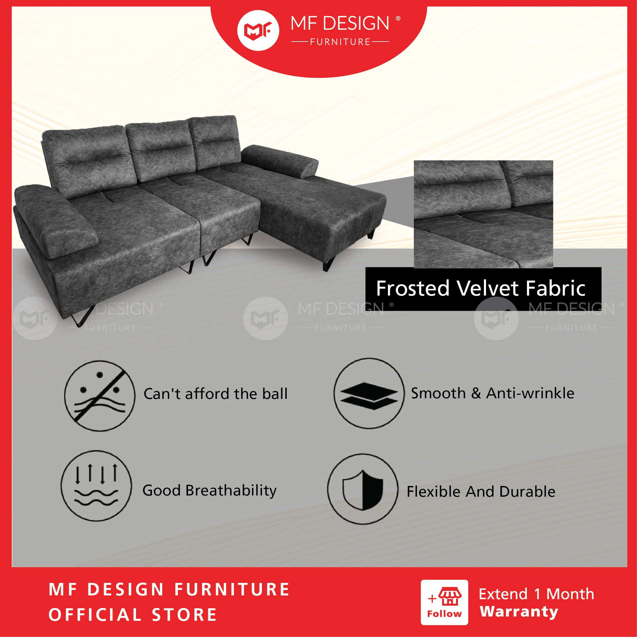 MF DESIGN PEOGEN L-SHAPE SOFA 3 Seater Sofa Living Room Sofa Big Size ...