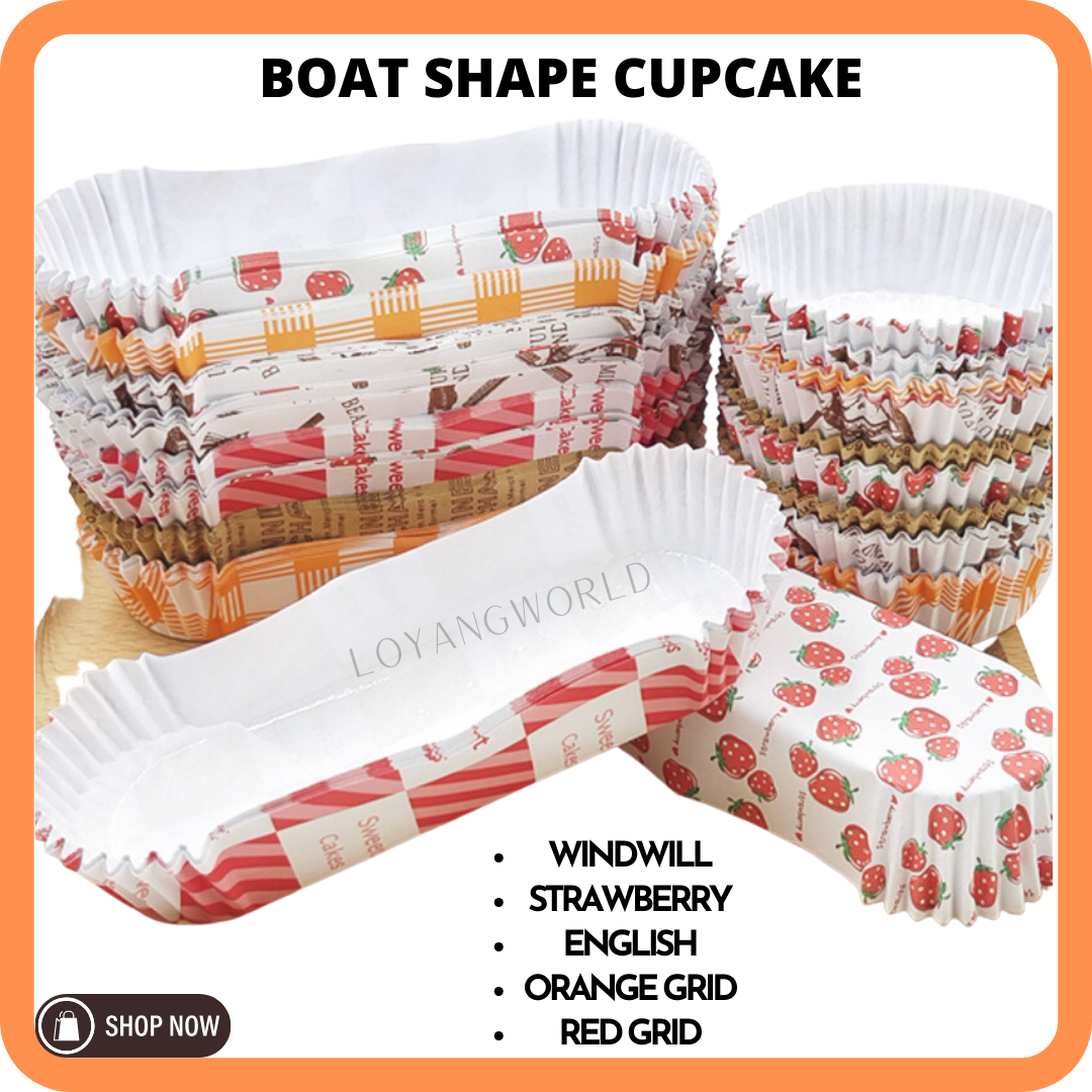 (100pcs) Boat Shape Long Oval Paper Cup Cake Bread Bun Pizza Coated ...