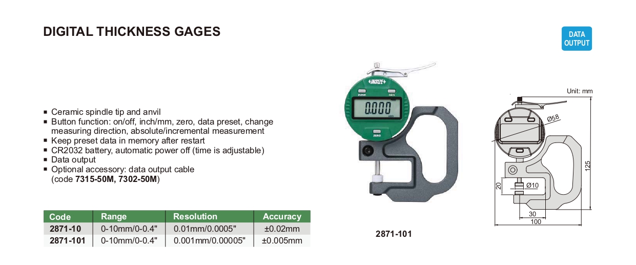 Insize Digital Thickness Gauge #2871-10 | Shopee Malaysia