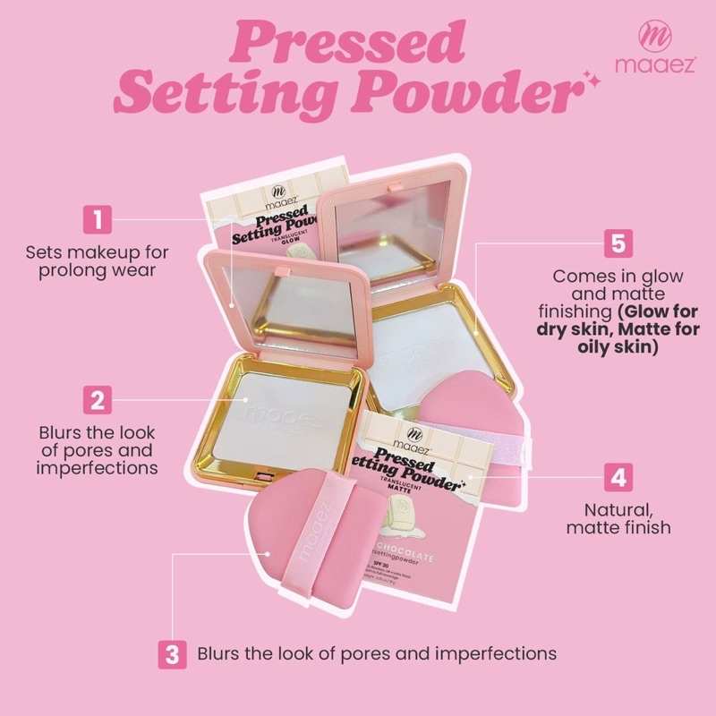 Maaez Pressed Setting Powder Vanilla Chocolate Translucent Matte / Glow ...