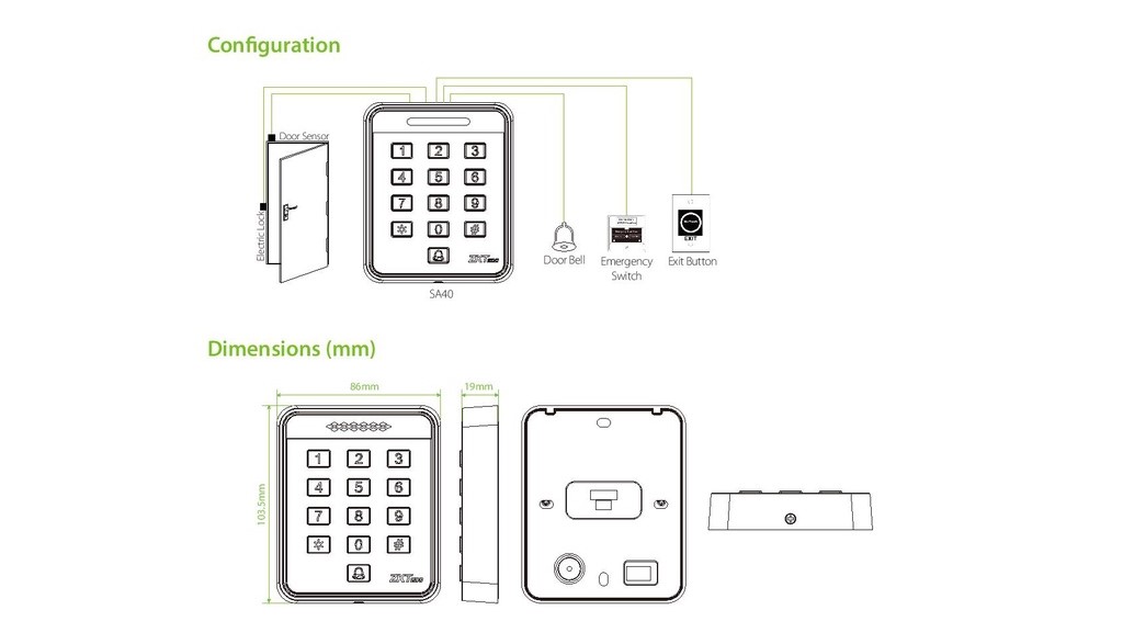 ZKTECO Standalone Door Access Keypad Reader Control Terminal 125KHz EM ...