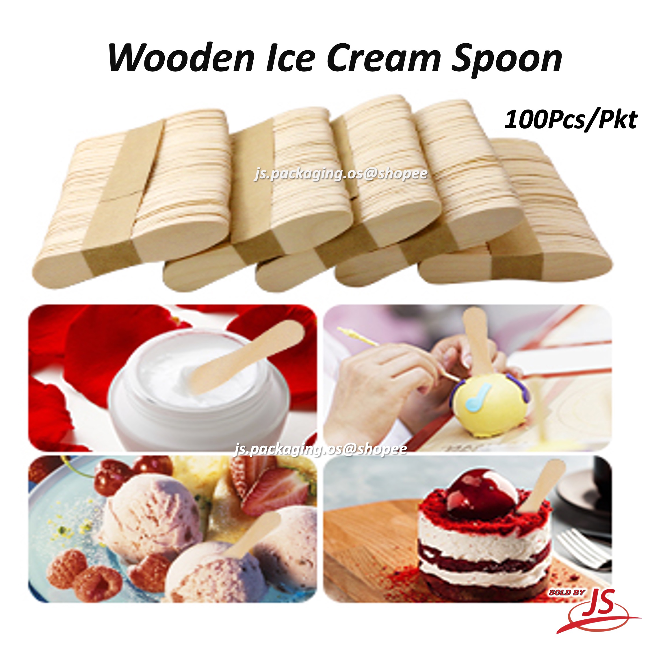DISPOSABLE WOODEN ICE CREAM DIY CRAFT STICK DESSERT SPOON 75mmX100Pcs ...