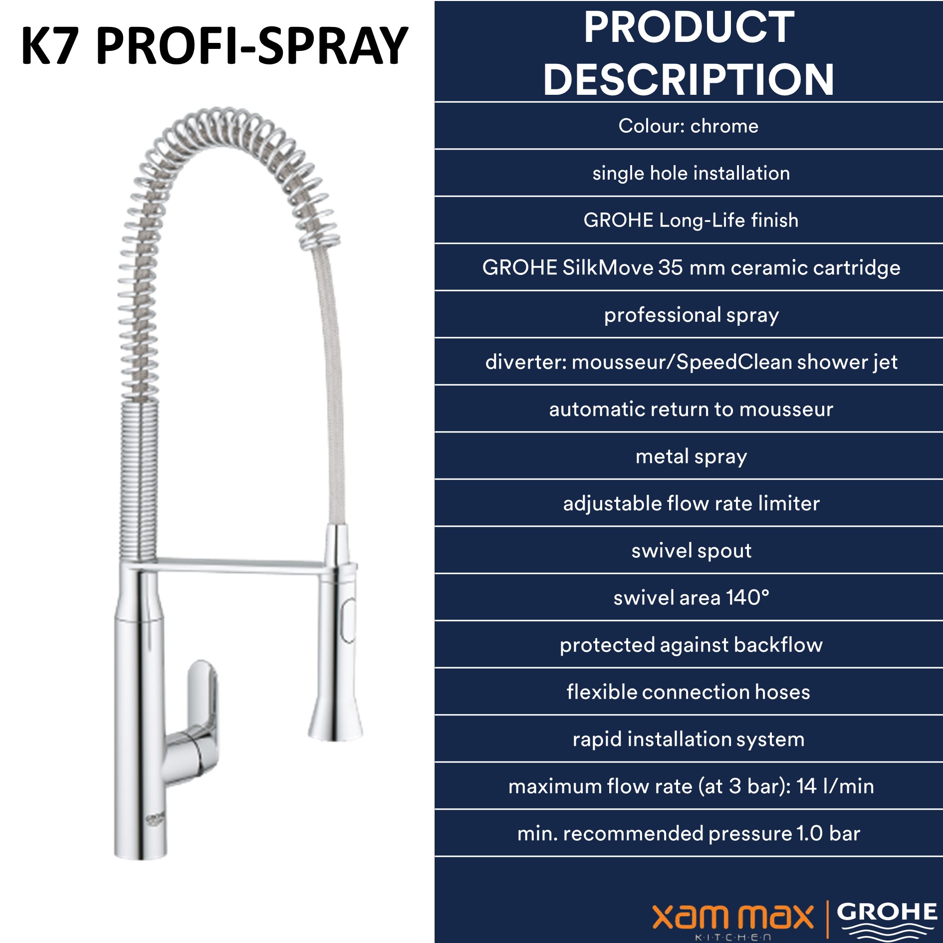 Grohe 32950000 K7 Profi-Spray Professional Kitchen Mixer Tap Faucet ...
