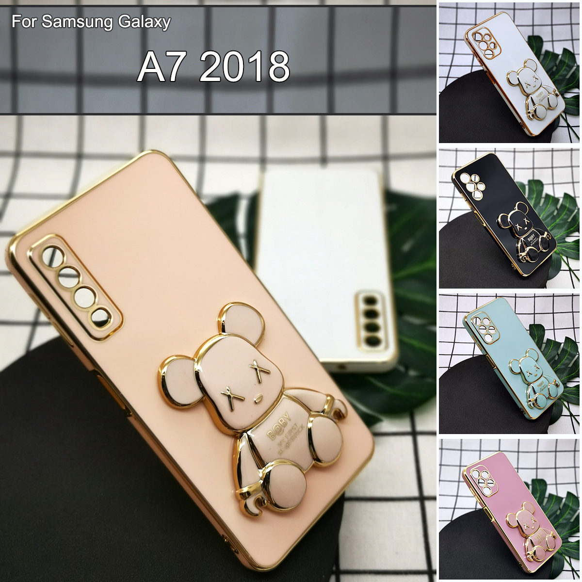 Samsung Galaxy A7 2018 Cute Fat Bear Mobile Phone Stand I Ring DIY Colorful Holder Silicone ...