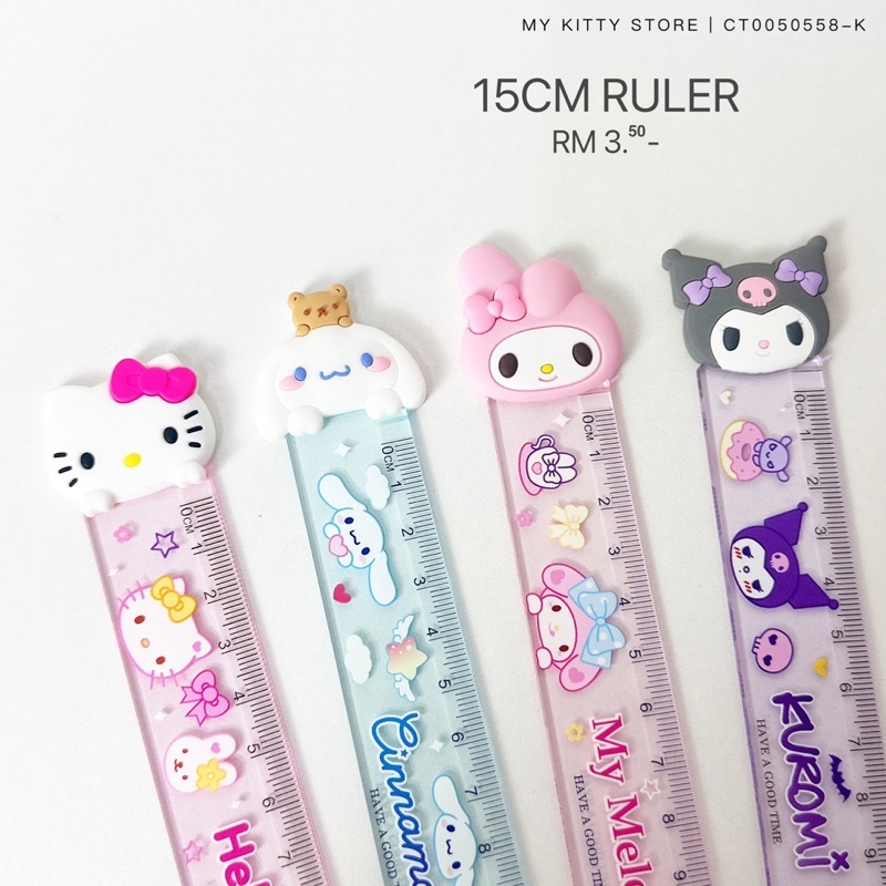 Hello Kitty My Melody 15cm Ruler Kuromi Cinnamoroll Transparent Plastic ...