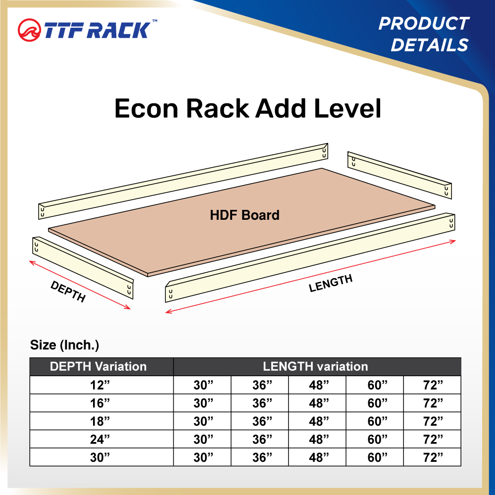 TTF Rack™ ECON RACK ADD LEVEL D31-76cm L:76-183cm inch 300kg Beige ...