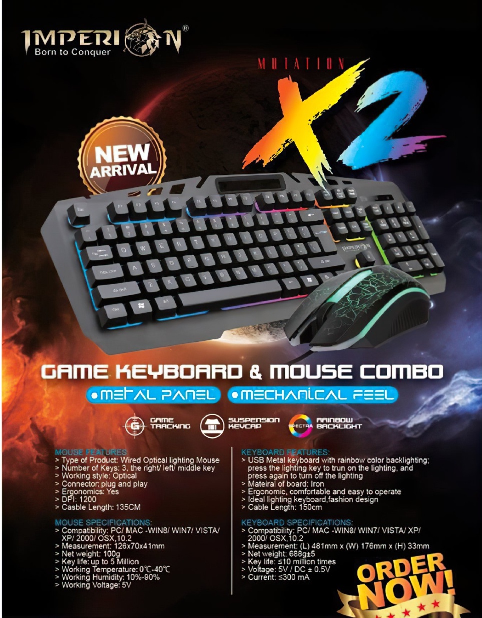 Imperion Gaming Mutation X2 Combo Keyboard Mouse - Mechanical Feel ...