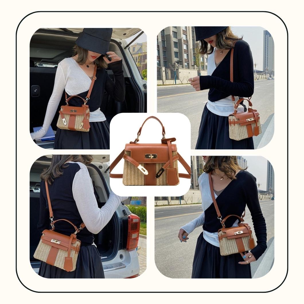 Korean Stylo Woven Knitted Beg Rotan Woman Rattan Sling Bag Handbag ...