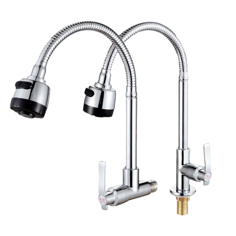 2 Mode Kitchen Faucet Wall Mounted Basin Water Tap Double Flexible Sink ...