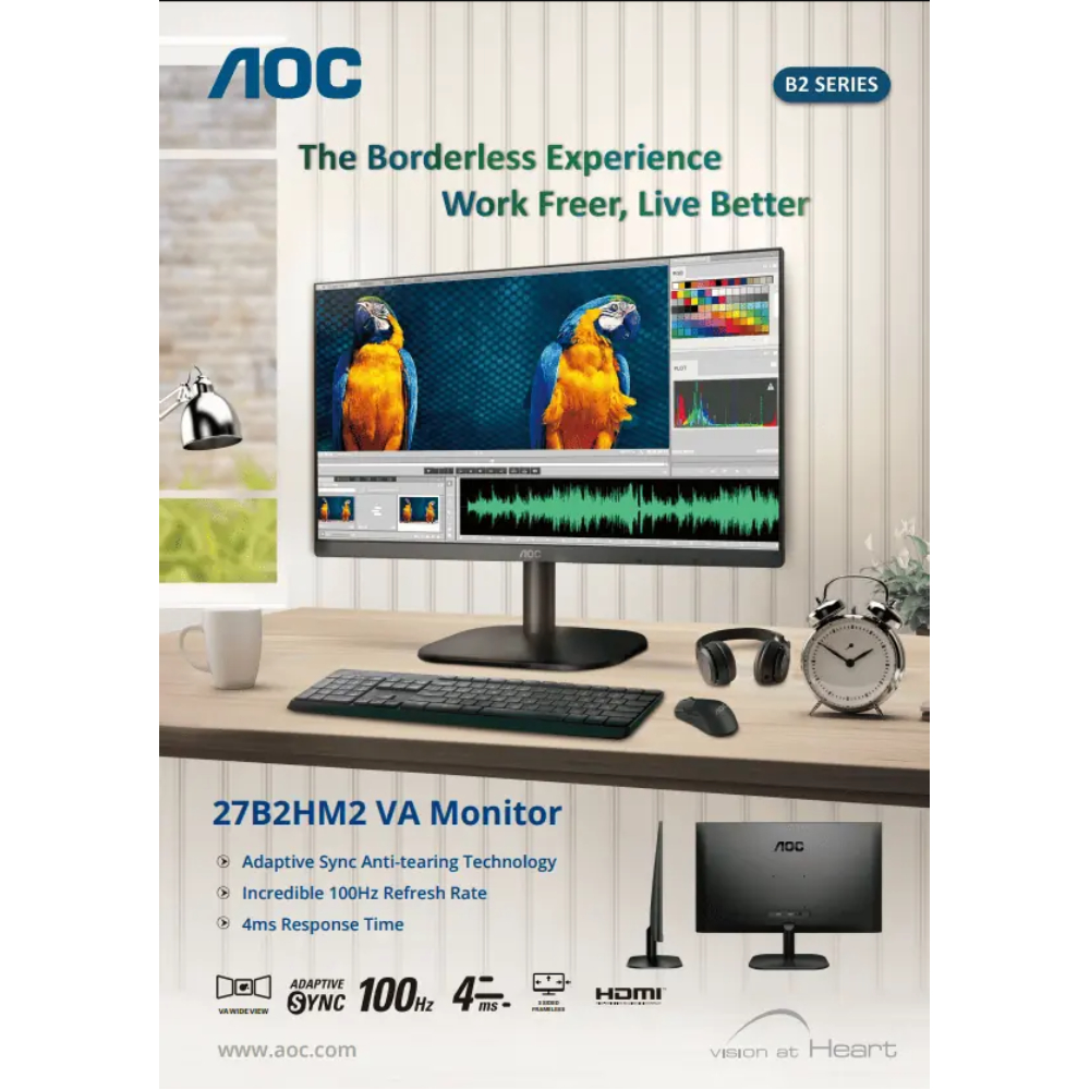 (READY STOCK) AOC 27B2HM2 27" VA WIDE VIEW ULTRA SLIM 4MS 100Hz FULL HD ...