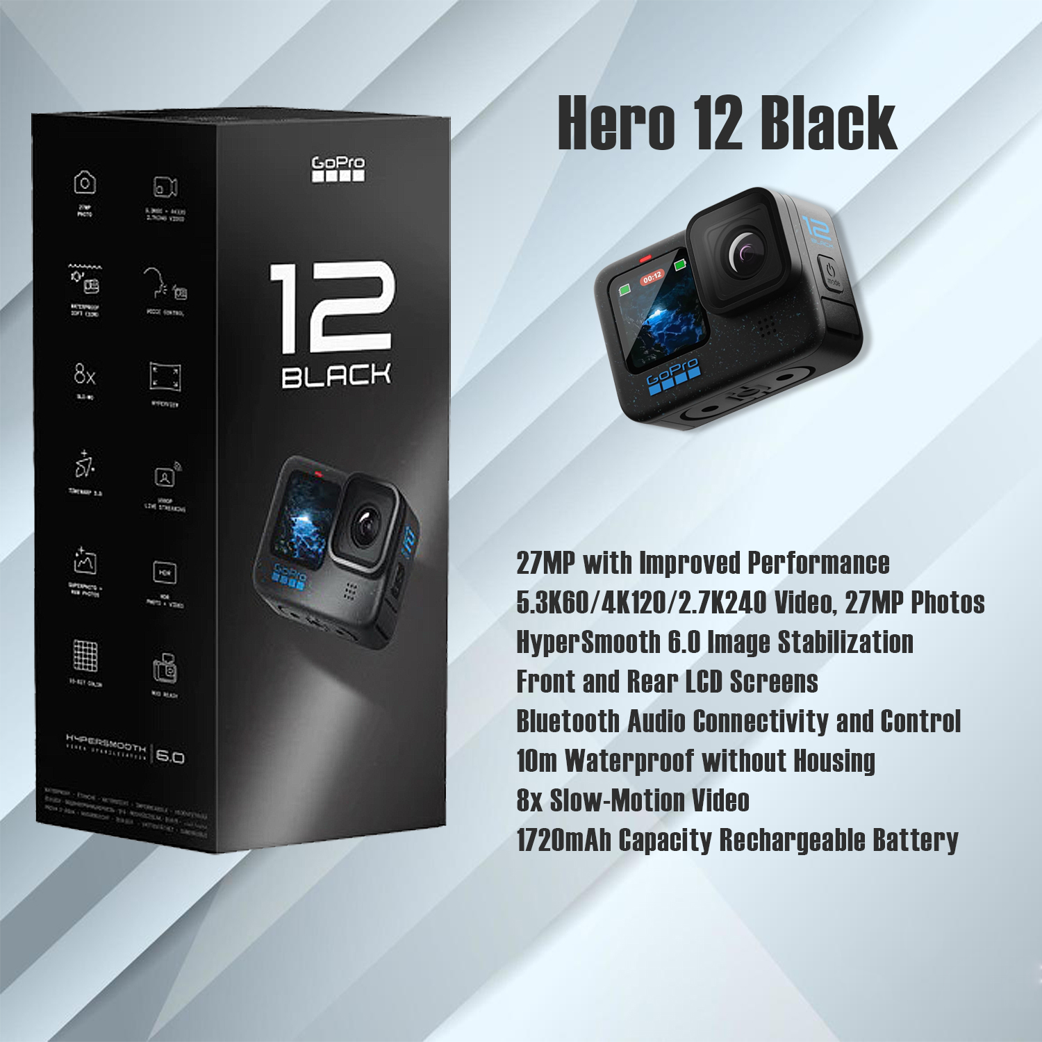 CHEAPEST!! GoPro Hero 12 Black + SD Card Adventure Travel Sport 27MP ...