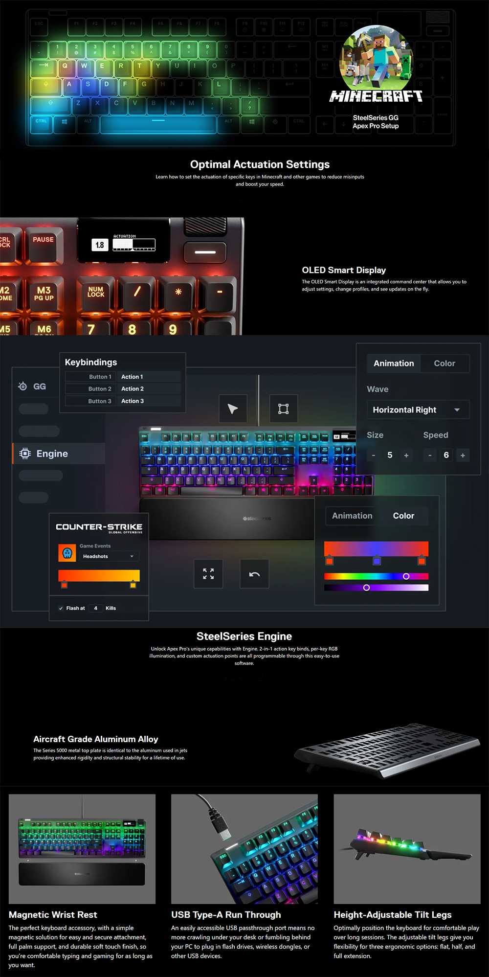 SteelSeries Apex Pro RGB Omnipoint OLED Smart Display Mechanical Gaming ...