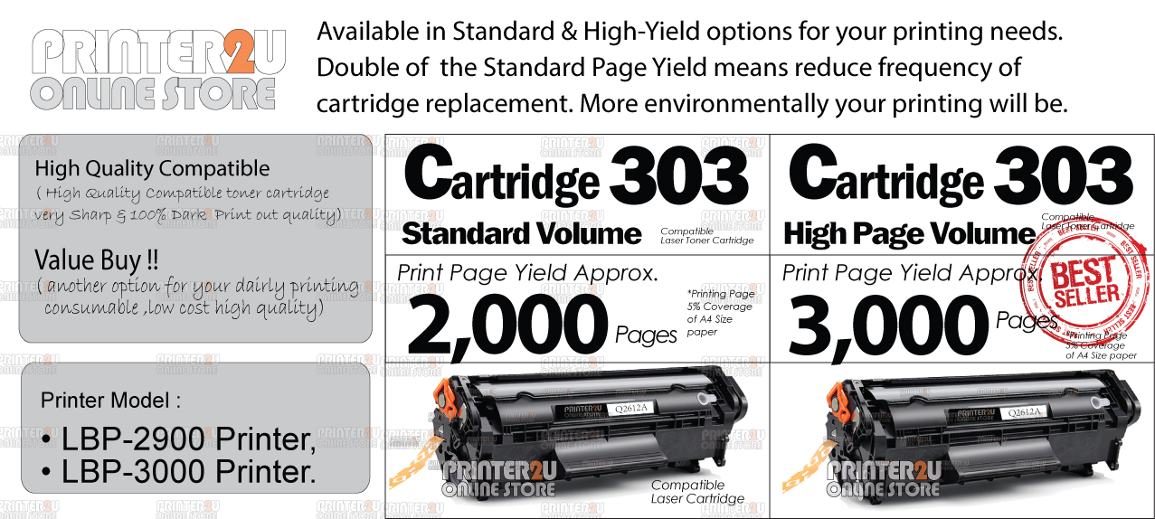 Cartridge 303 CRG303 CRG 303 Cart 303 Compatible to Canon LBP 2900 3000 ...