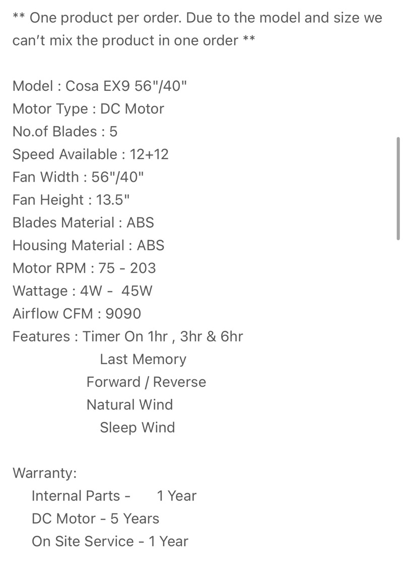 Cosa by Alpha CX10 / 56"/ 46” / 40" DC Motor , 12 + 12 Speed Remote ...