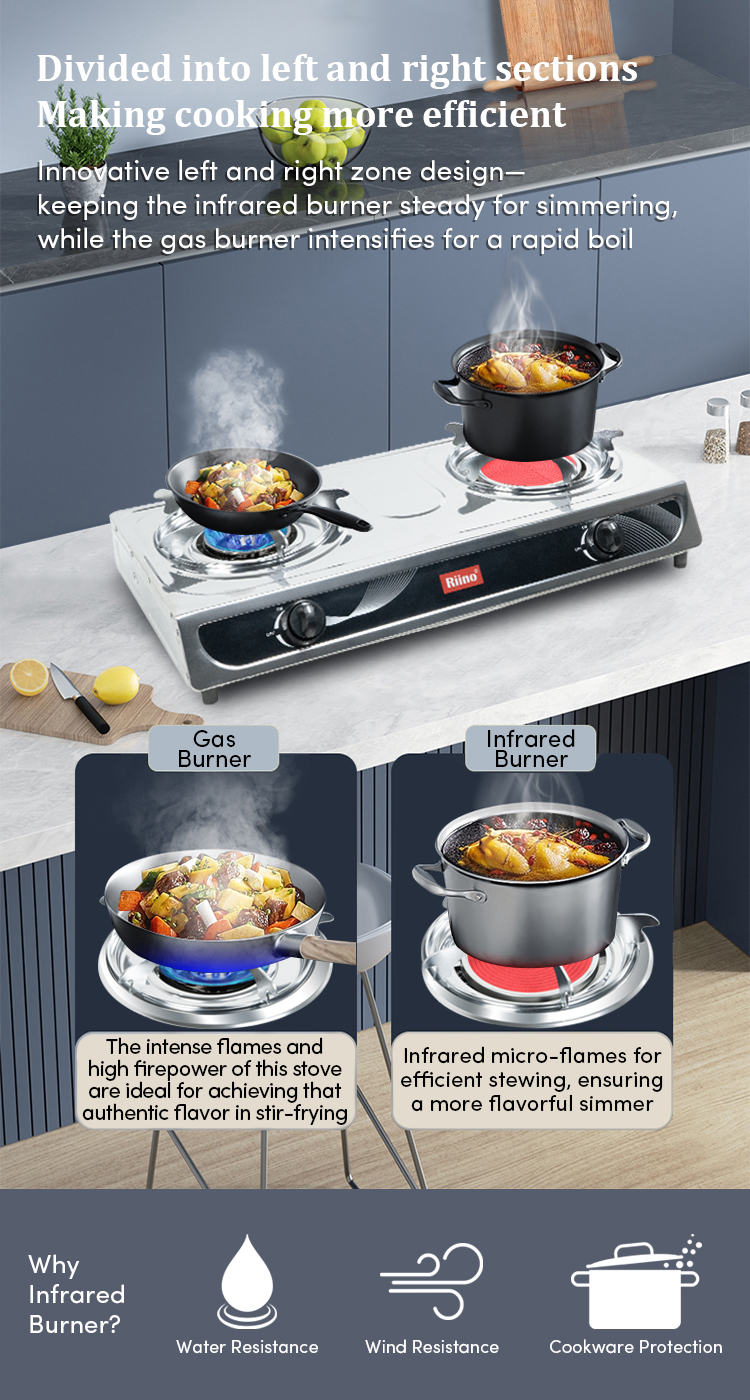 Riino Stainless Steel Hybrid Tabletop Infrared & Gas Cooker SS1039 ...