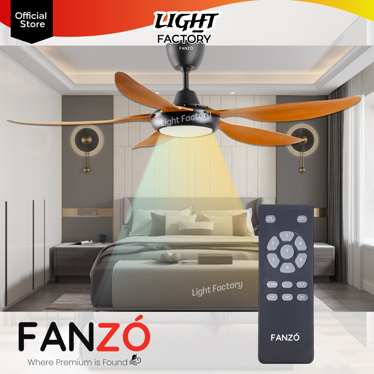 FANZÓ CHAMPION 56" Kipas Siling | FANZO CHAMPION LED 5 Blade DC Motor ...