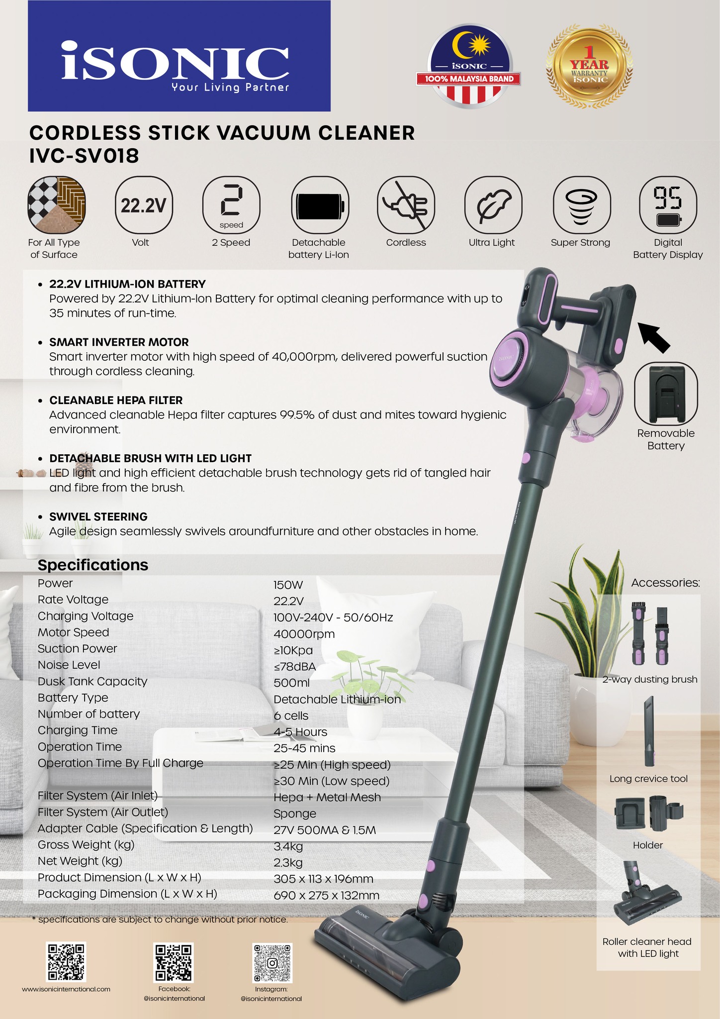 Isonic Cordless Vacuum Cleaner Smart Inverter Motor [ IVC-SV018 ...