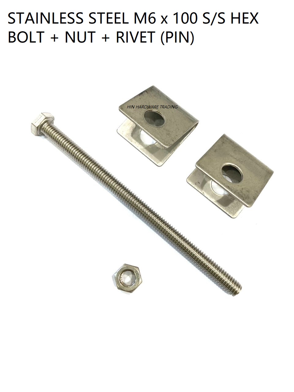 STAINLESS STEEL M6 x 100 S/S HEX BOLT + NUT + RIVET (PIN) SET FOR ...