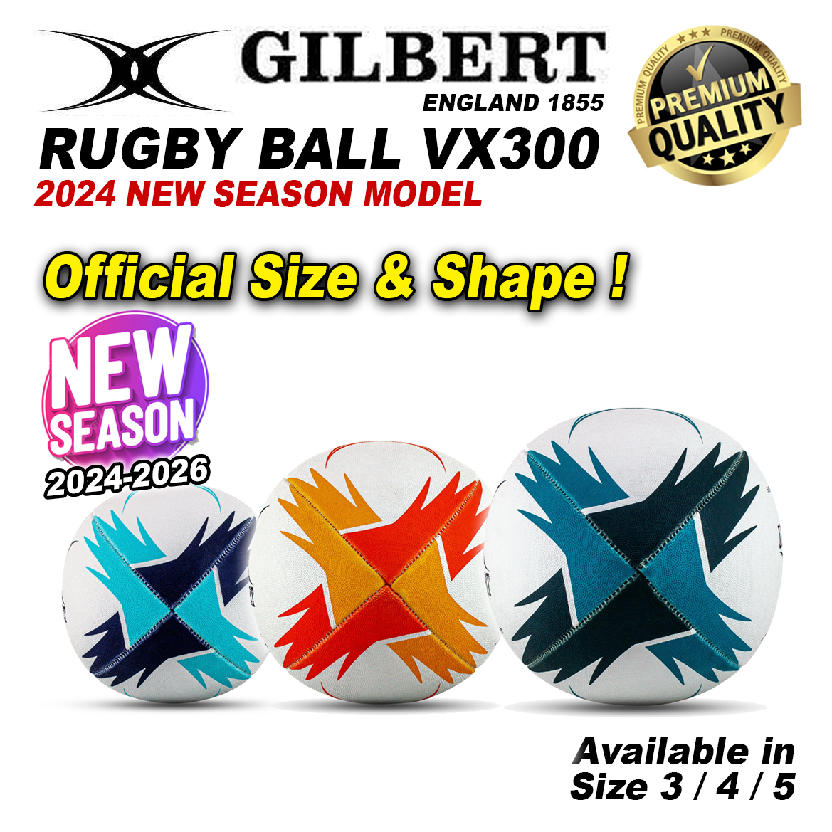 GILBERT UK VX300 Rugby Ball 2023 2024 New Model Bola Ragbi Match ...