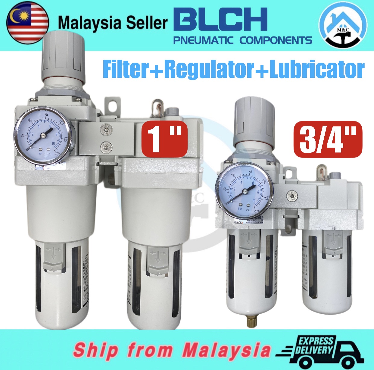 [ BLCH ] 3/4" 1" Filter Regulator Lubricator BAC4010 BAC5010 Air ...
