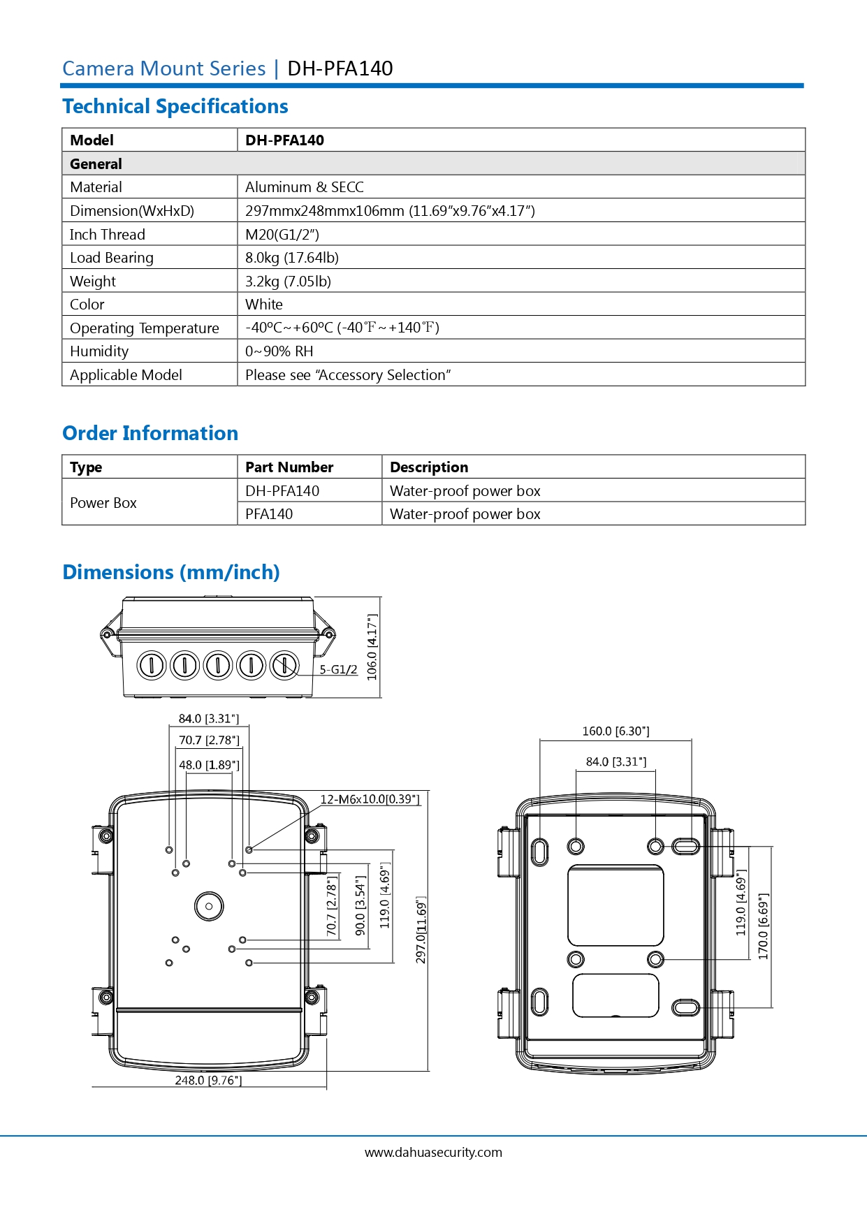 Dahua Outdoor PTZ CCTV Camera Aluminum Enclosure Power Box Wall Mount ...