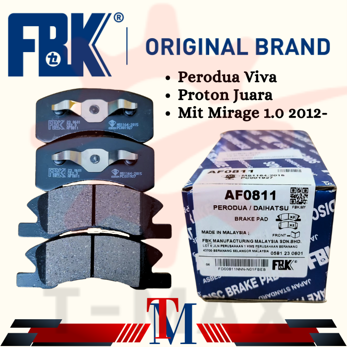 FBK Brake Pad Front/ Depan - Perodua Viva / Proton Juara / Mitsubishi Mirage 1.0 2012 - without ...