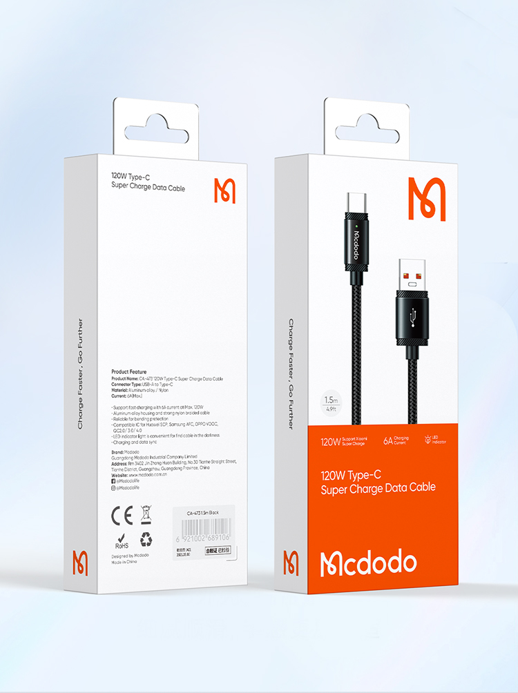 【1Yr Warranty】 MCDODO 120W USB A to Type C Data Cable with LED 1.5m Fast Charging with 6A ...