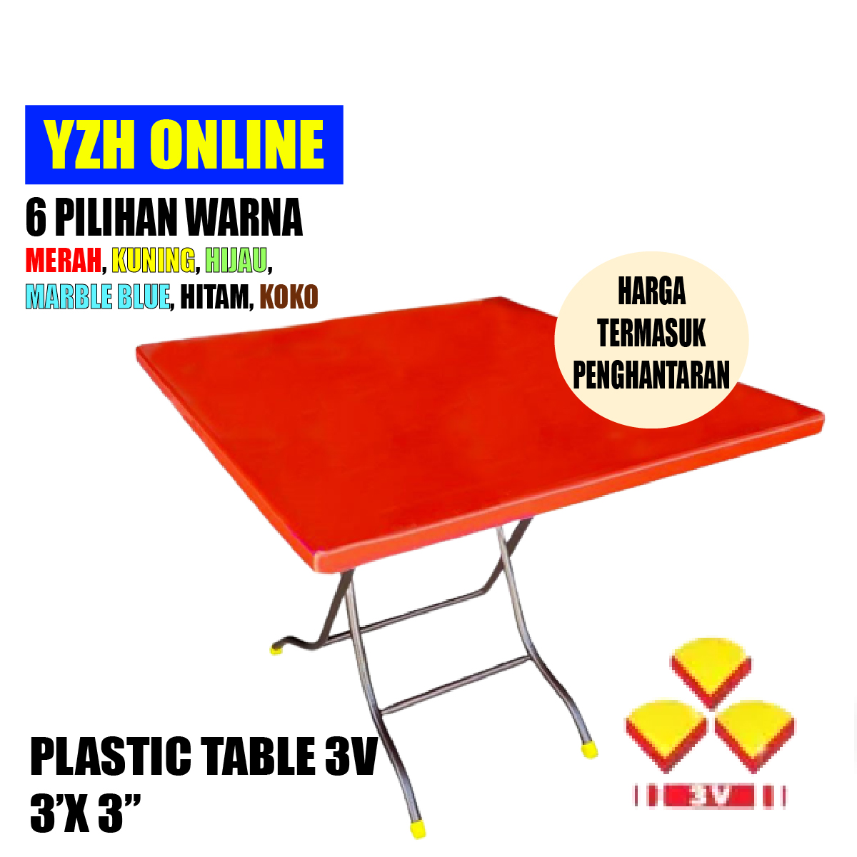 (Free Delivery) Plastic Table 3V original / Meja Hitam 3 x 3 Kaki Besi ...