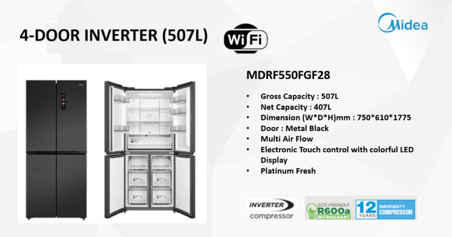 [FREE SHIPPING] MIDEA 507L Multi Door Inverter Refrigerator with WIFI ...
