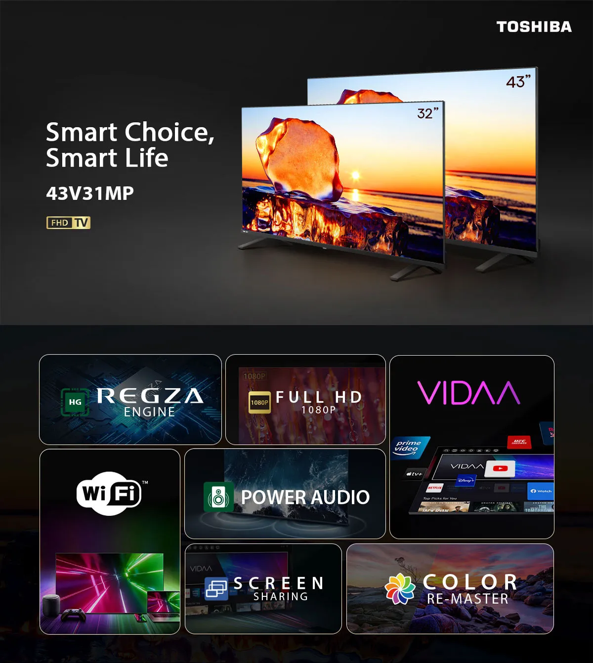 [2024 NEW] Toshiba 43" Direct LED Smart TV 1080P Full HD Wi-Fi ...