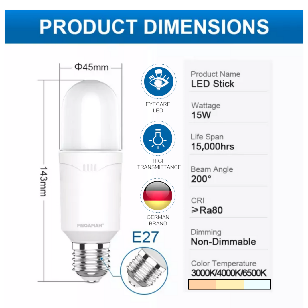 MEGAMAN Energy Saving Bulb LED Bulb Stick Mentol LED Ceiling Light Lighting Lampu Siling E27/PLC ...