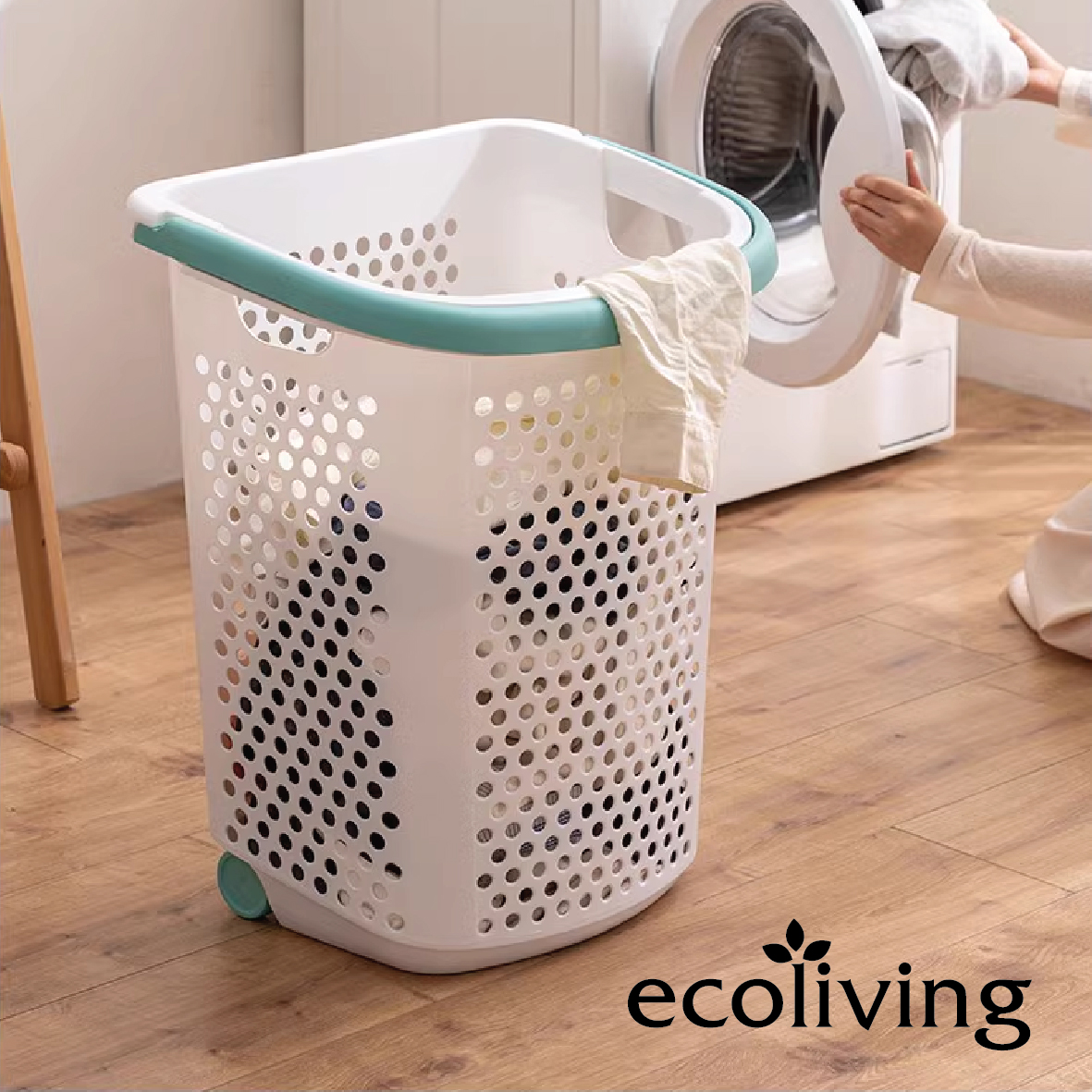 ECO LIVING 60Ltr Stackable Ventilation Design Laundry Basket W/2 Wheels ...