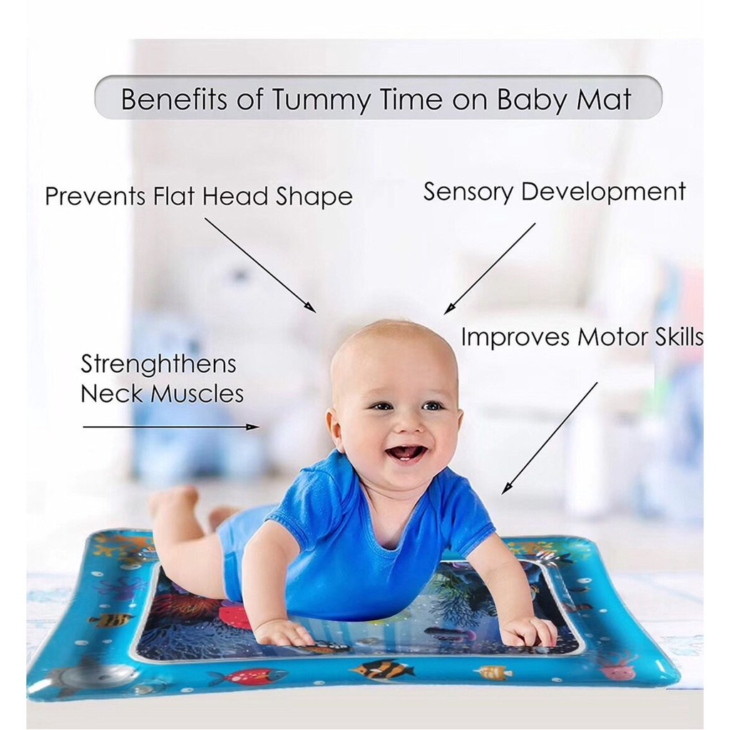Baby Tummy Time Mat Play Gym Pad Water Play Mat Baby Inflatable Water ...
