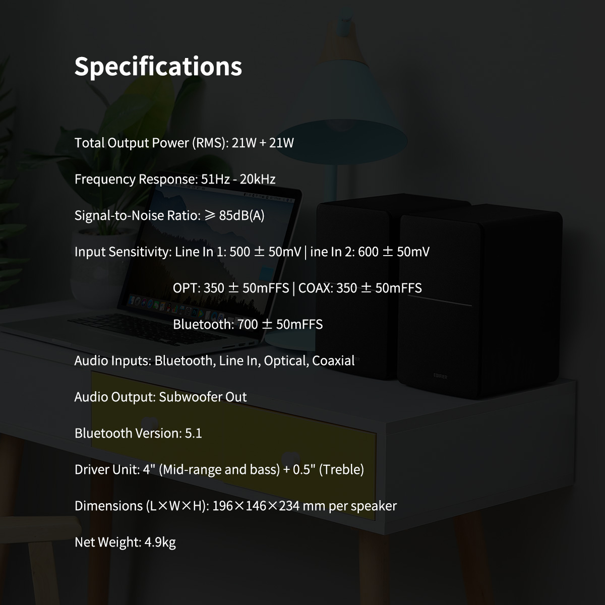 Edifier R1280DBs Bluetooth Bookshelf Speaker - Multiple Inputs | Subwoofer Out Port | 42W RMS ...