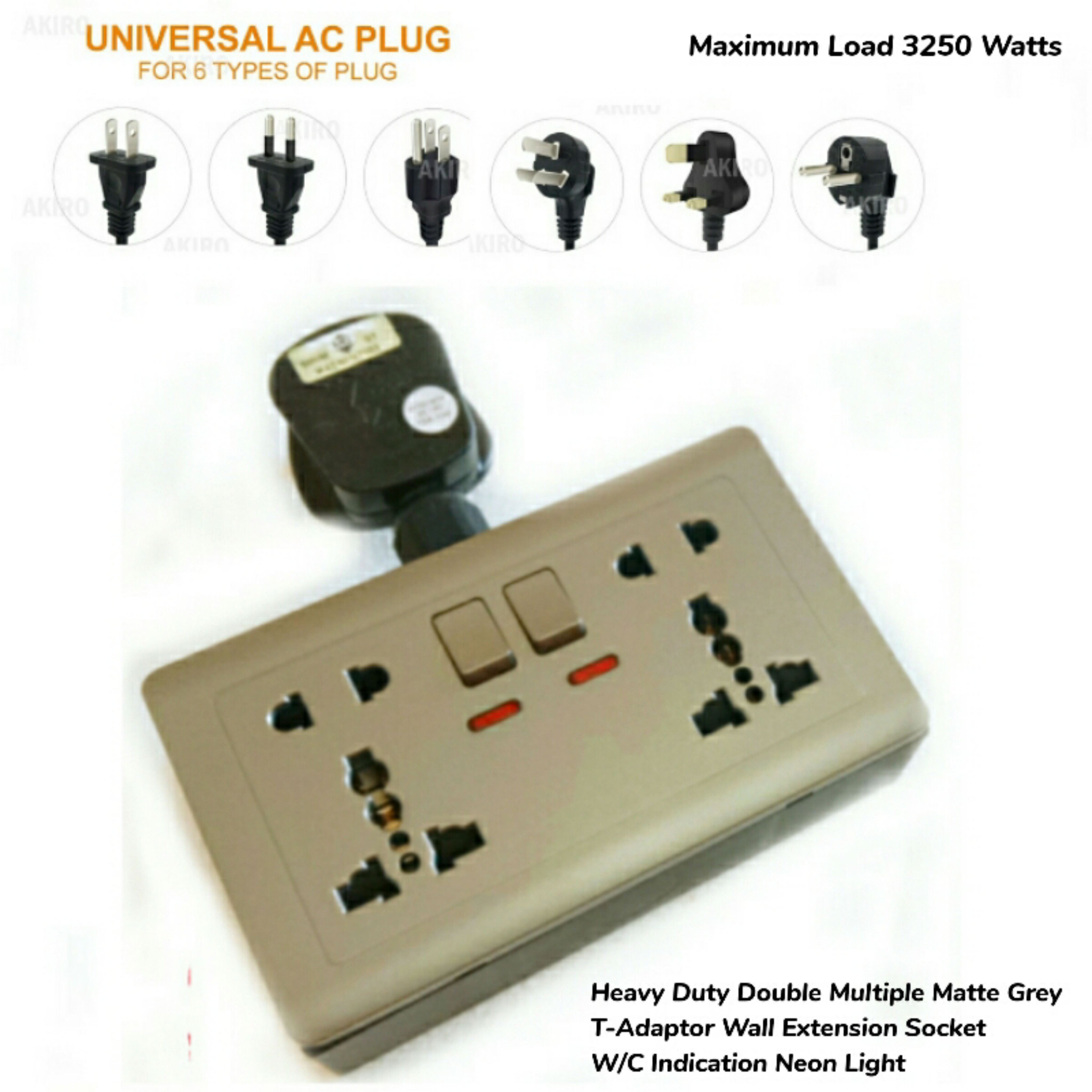 Heavy Duty Double 2Gang Matte Black Grey Multiple T-Adaptor Wall ...