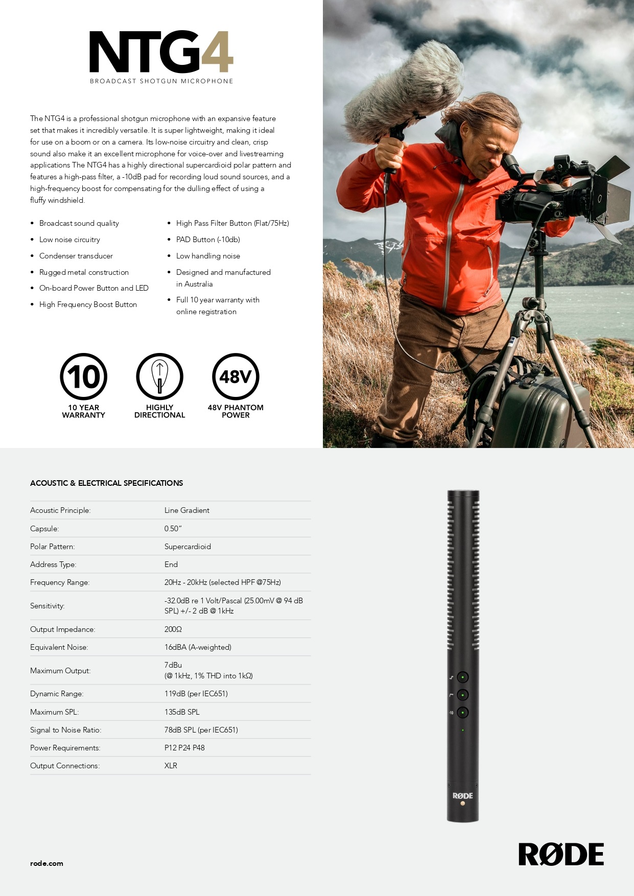 RODE NTG4 / NTG4+ (DUAL-POWERED) PROFESSIONAL SHOTGUN MICROPHONE ...