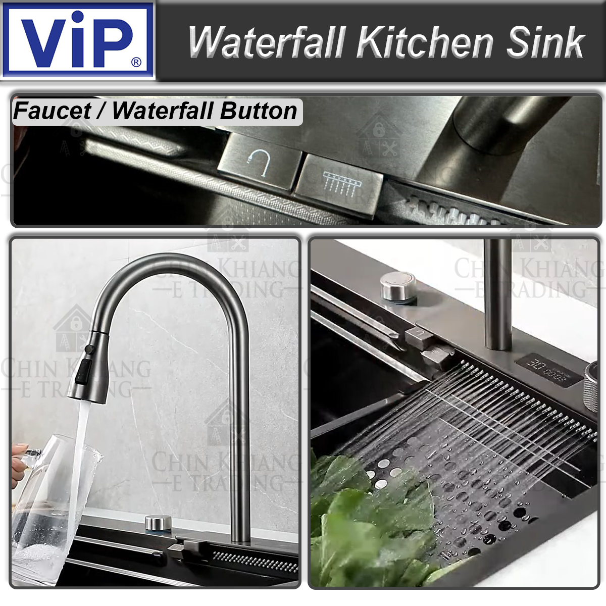 ViP Waterfall Kitchen Sink SUS 304 Stainless Steel Single Bowl Sink ...