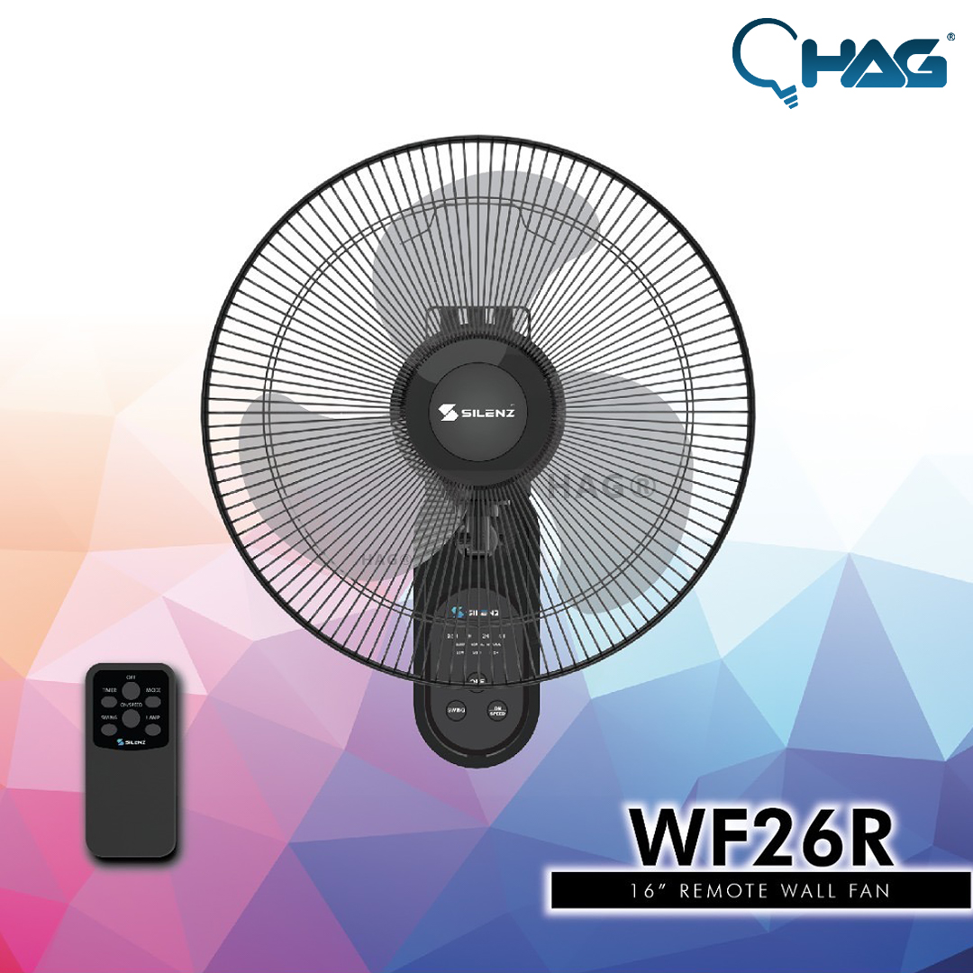 HAG® SILENZ WF26R 16" Wall Fan With Remote Control (Matt Black) Motor 3 ...