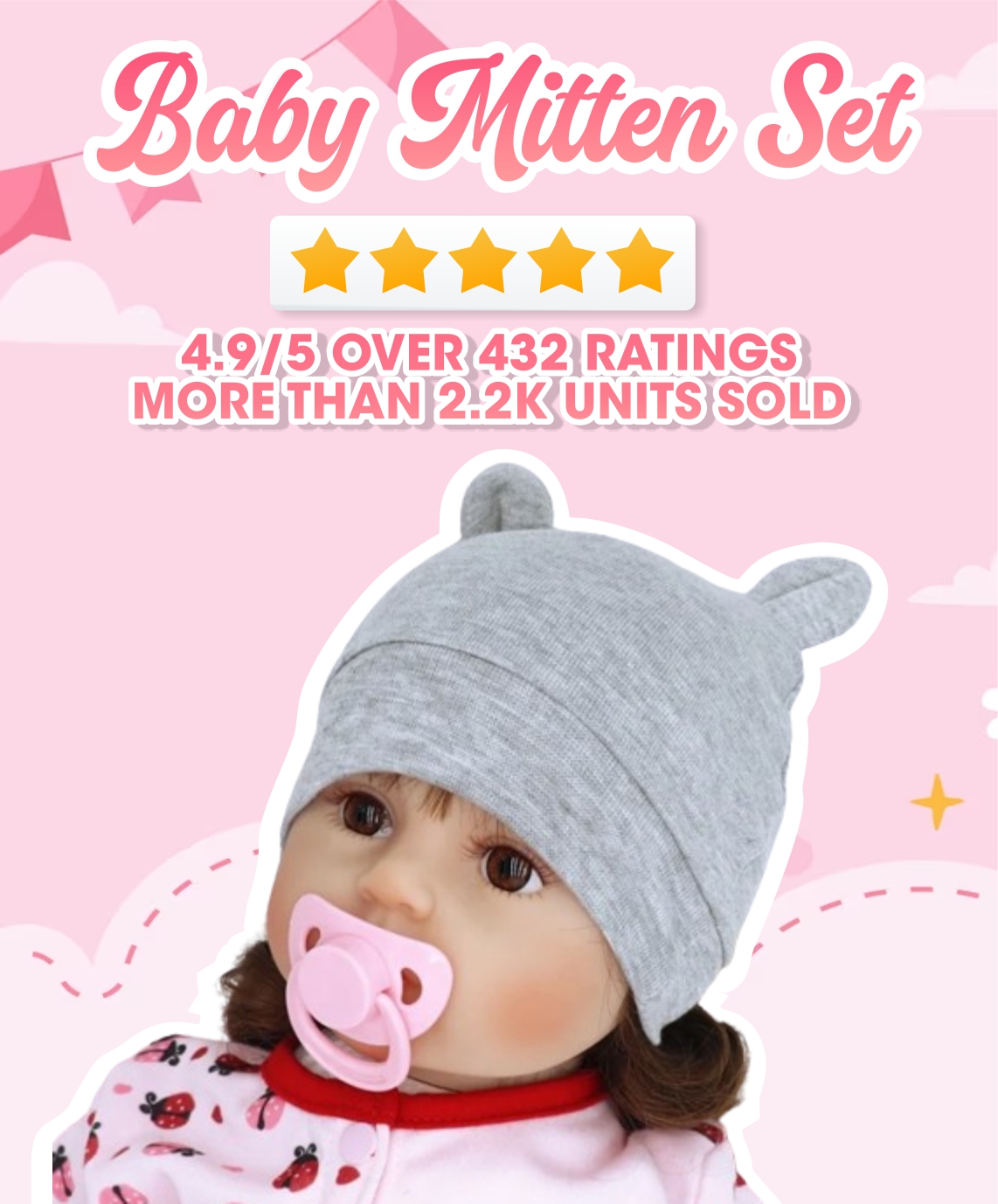 【3 in 1】Baby Mitten and Booties Set with Cute Ear Topi Baby Newborn ...