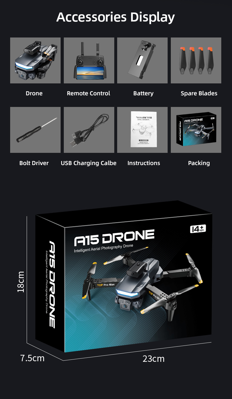 A15 Pro Drone 360° Obstacle Avoidance Quadcopter Folding HD Aerial ...