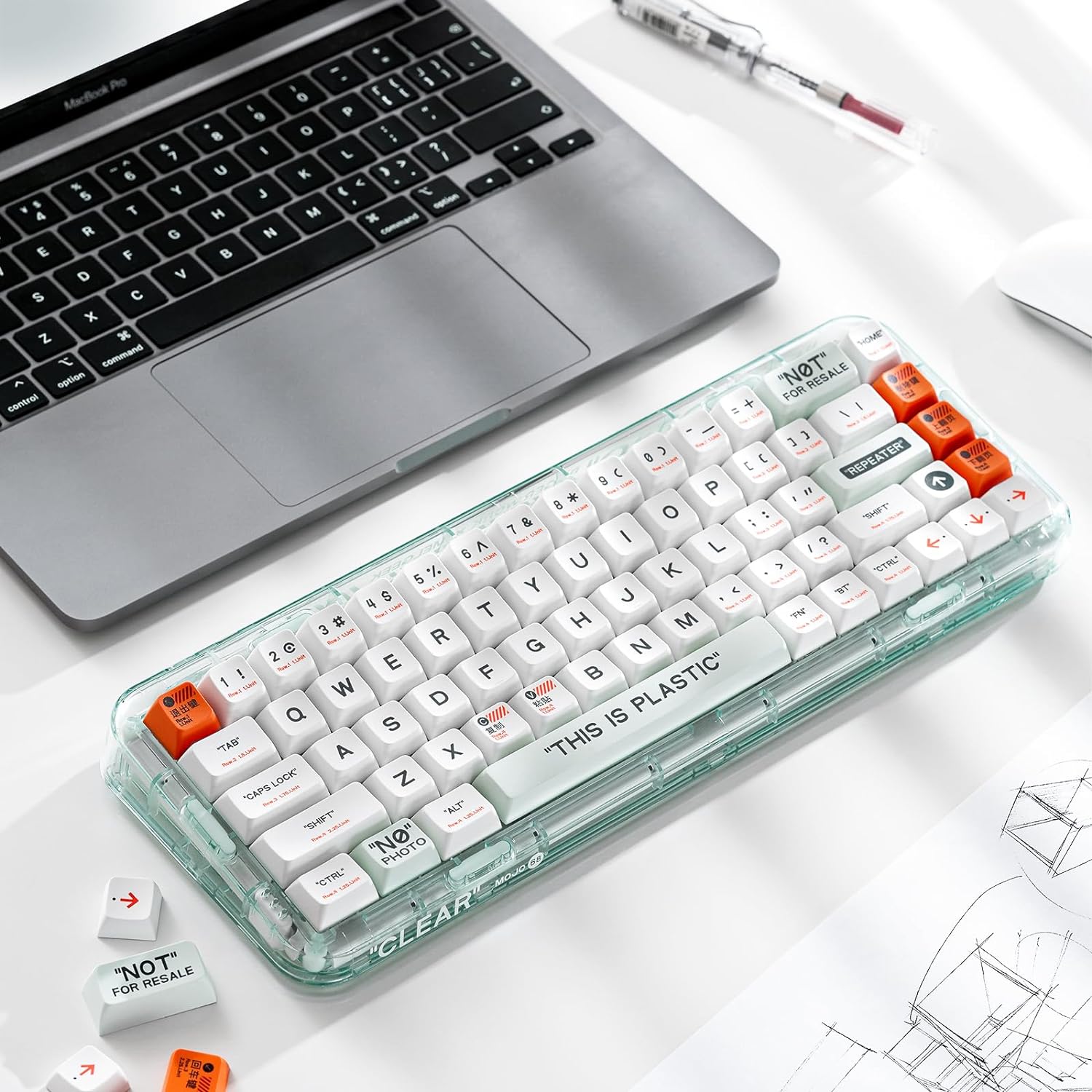 MelGeek Mojo68 Plastic Transparent 65% Compact 68-Key Fully-Assembled ...