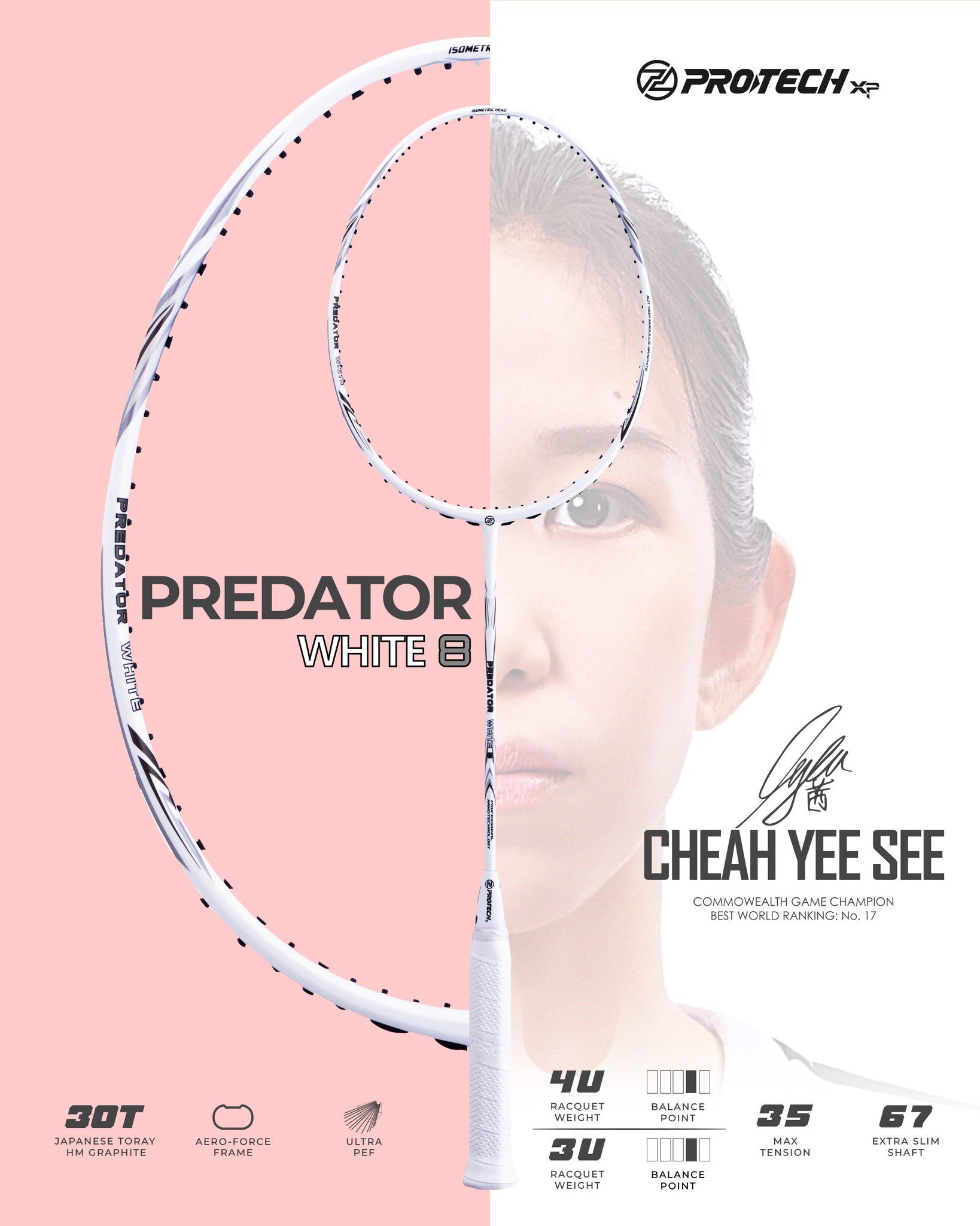 PROTECH PREDATOR WHITE 8 3U / 4U BADMINTON RACKET | Shopee Malaysia