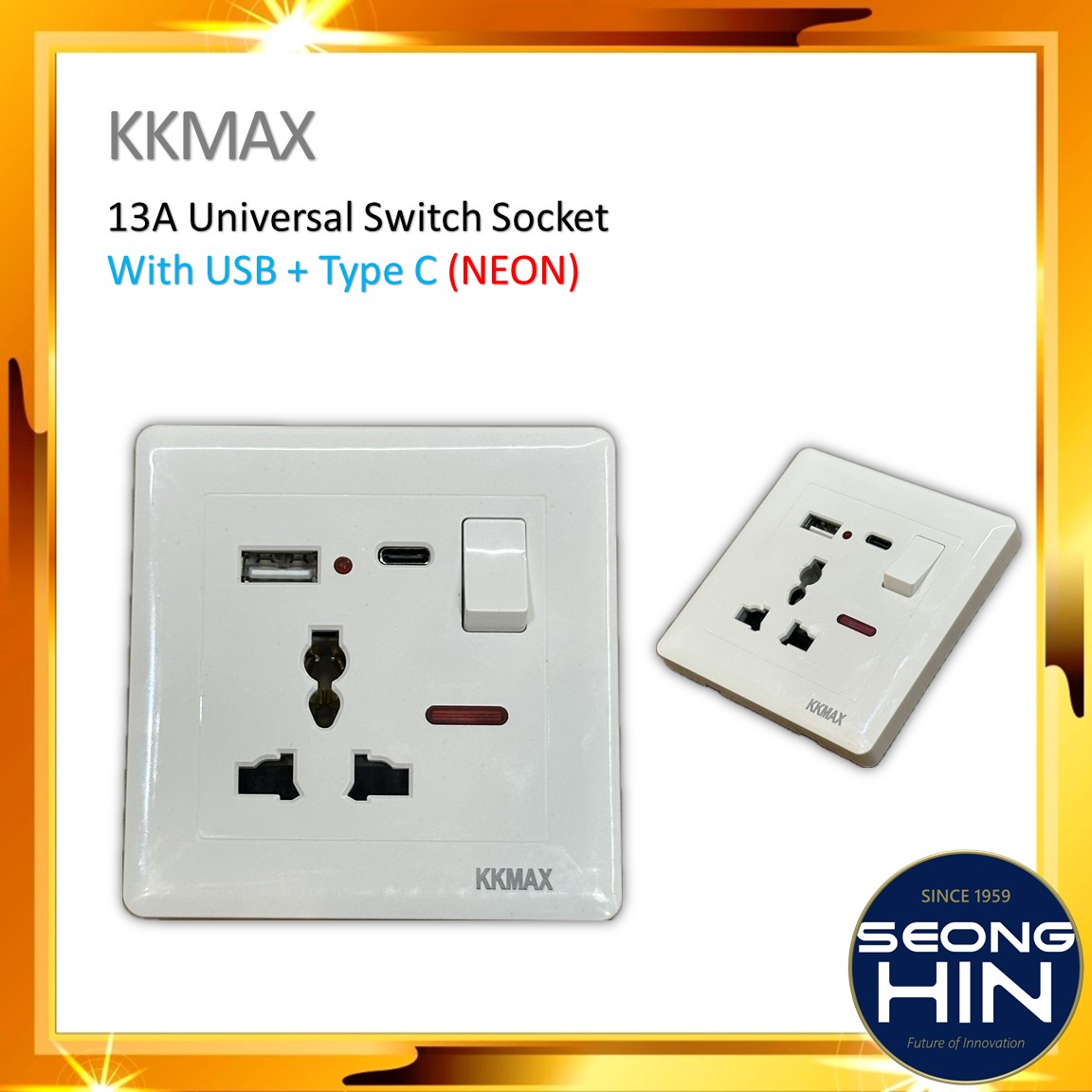 KKMAX 13A Universal Switch Socket USB Port 2.1A Type C Fast Charging ...