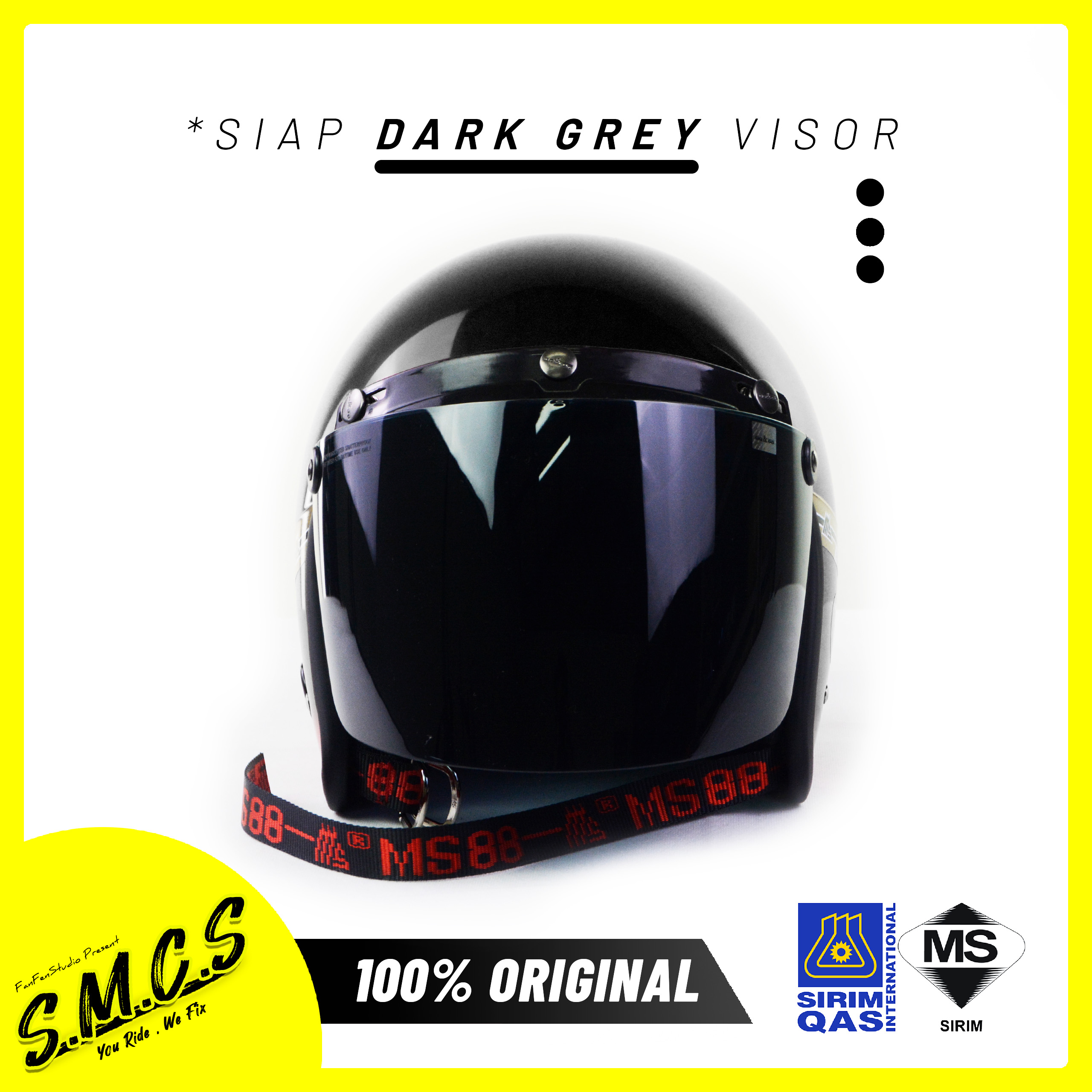 [𝟭𝟬𝟬%𝗢𝗥𝗜] MS88 Helmet Siap Dark Grey Visor MS Tali Tulisan Merah Sirim ...