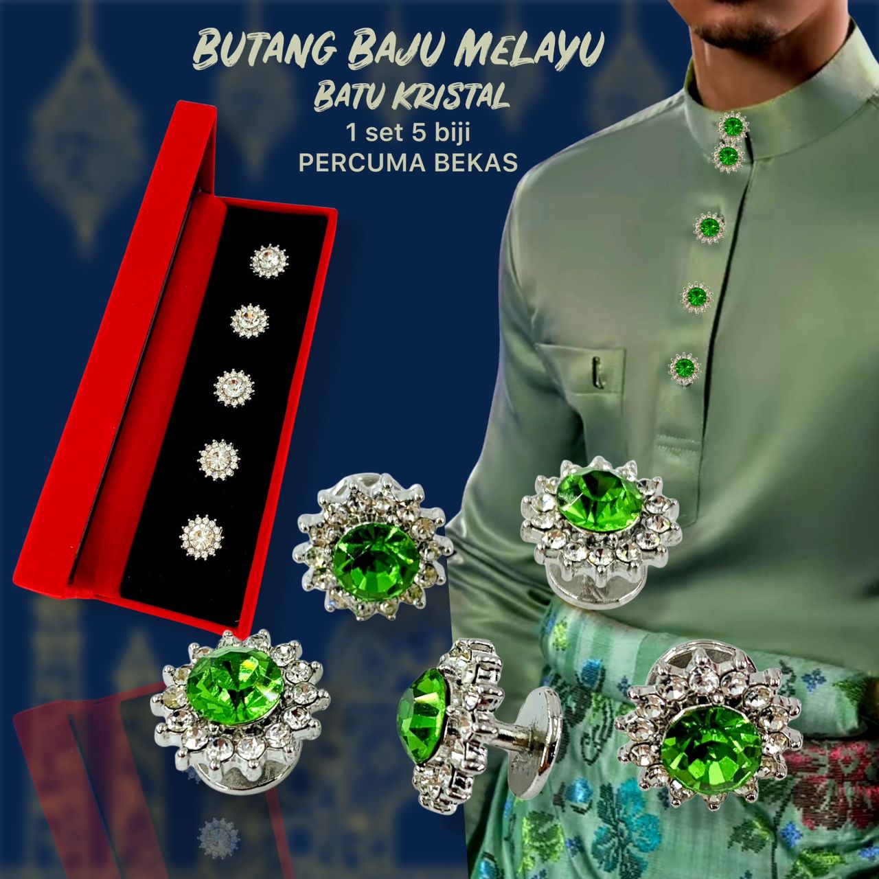 Elegant Brooch 1 set [Free Box] Butang Baju Melayu Nikah Batu Kristal ...