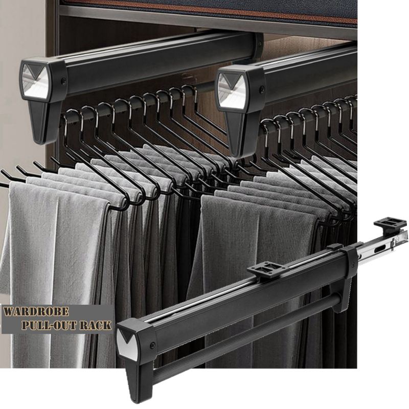Pull Out Pant Closet Telescopic Wardrobe Rail Hanger Rack Heavy Slide ...
