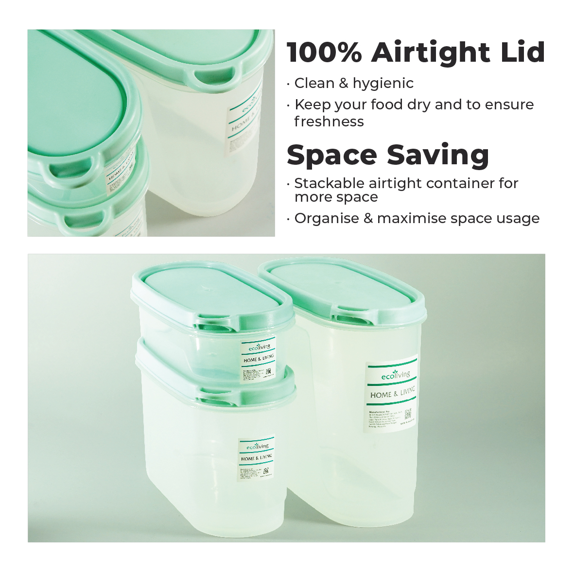 ECO LIVING CARTON DEAL 12Pcs/Ctn 480/1100/1800ml Airtight Oval Food ...