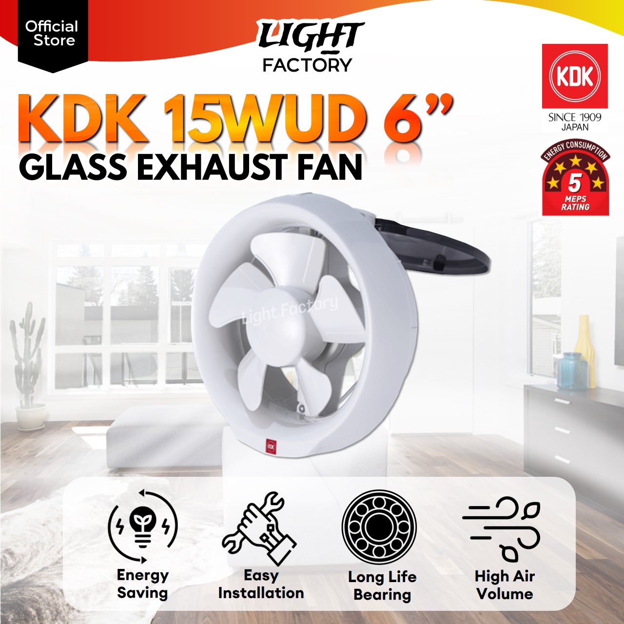 KDK 15WUD 20WUD Glass Mounted Exhaust Ventilating Fan 6" 15WUD 8" 20WUD ...